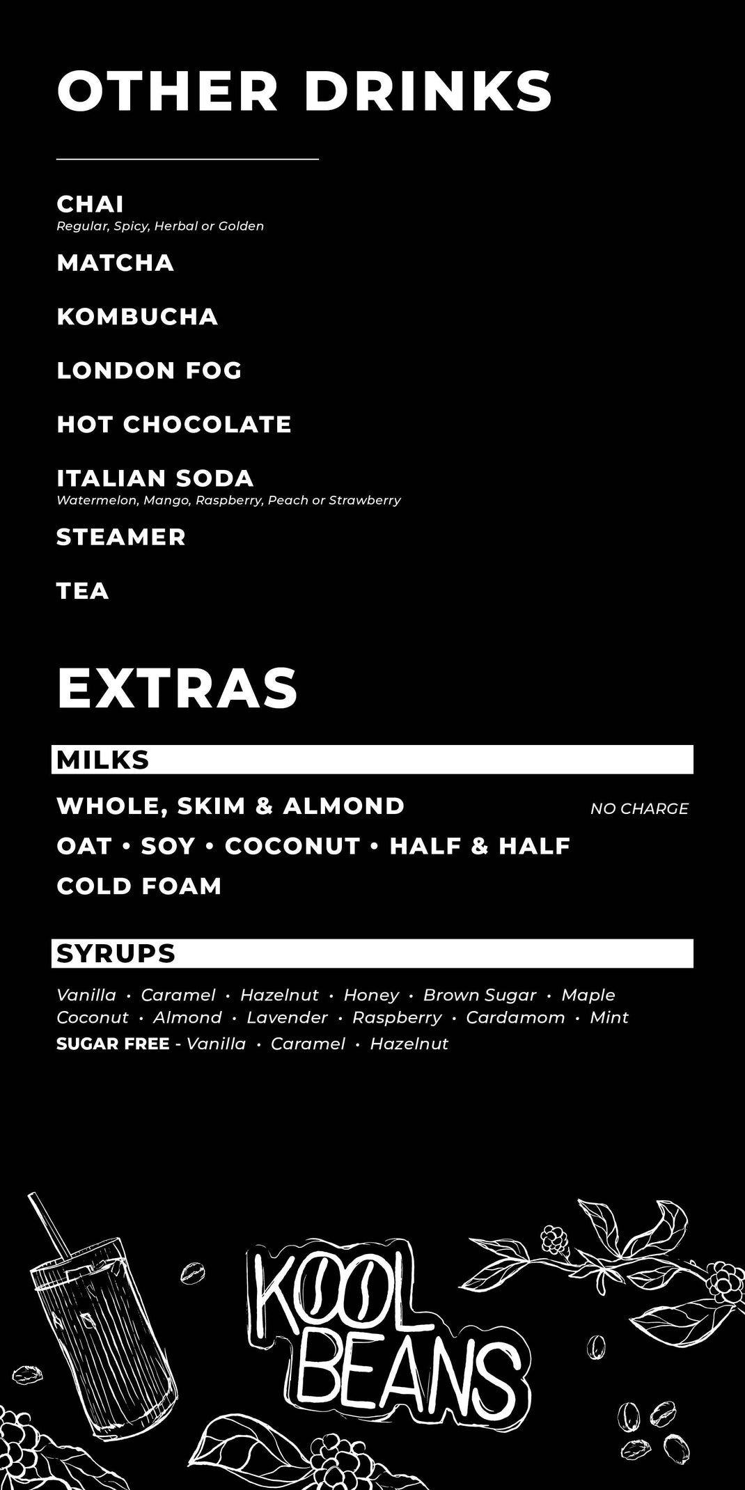 Cafe Menu – Kool Beans Coffee and Roasterie